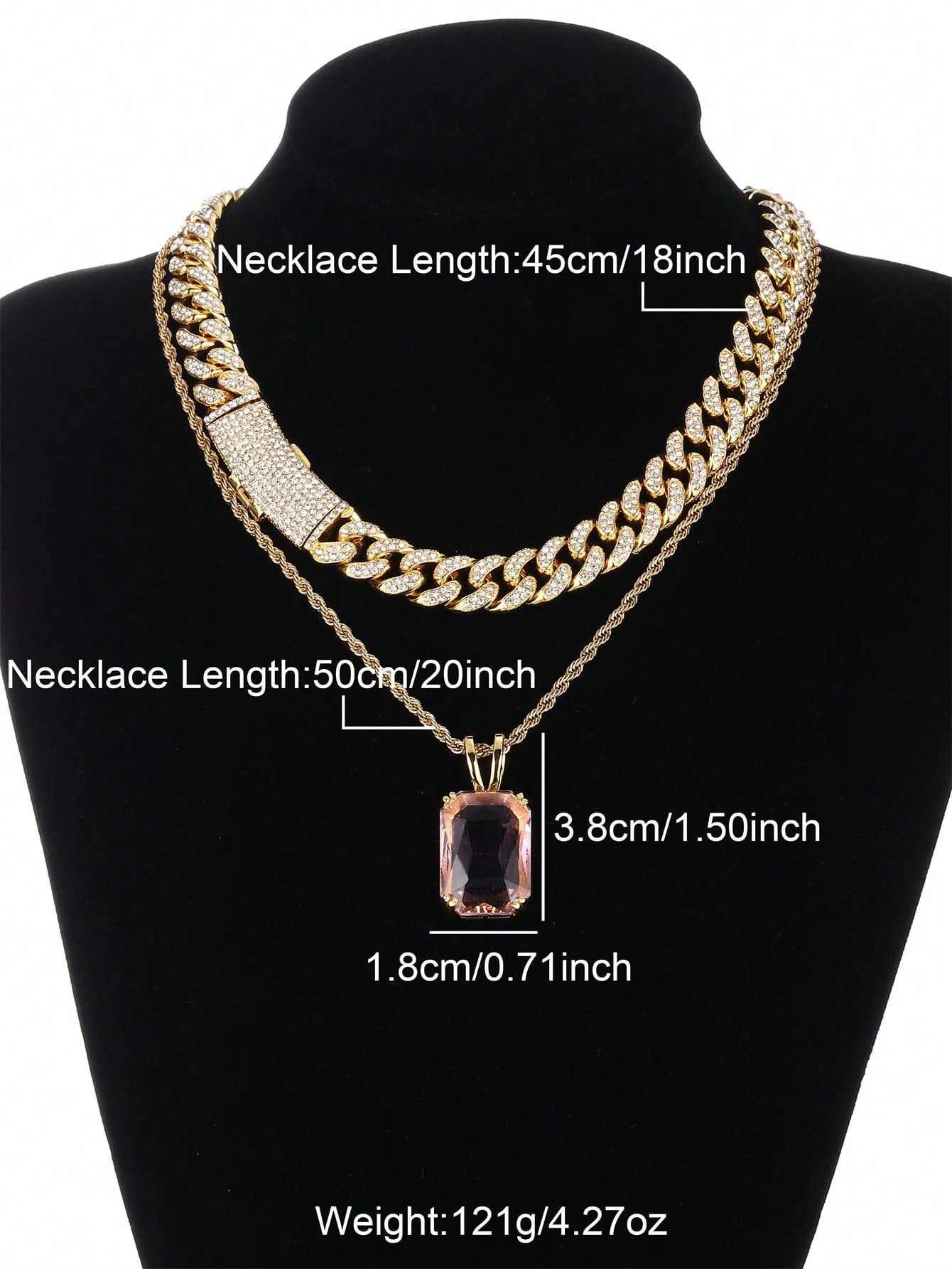 2 Chains & 1 Rabit-Shaped Pendant With Square Rhinestones, Available In ...