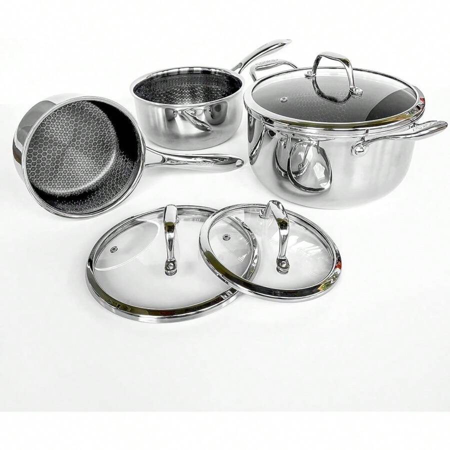 Cooksy 6 Piece Pot Set Hexagon Surface Hybrid Stainless Steel 1.5, 3 ...
