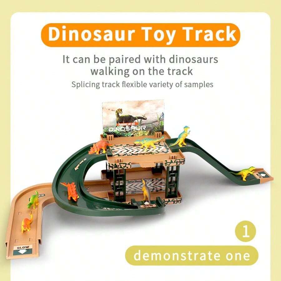 Children's Diy Assembly Track Parking Lot Toy With Sliding Dinosaur Car ...