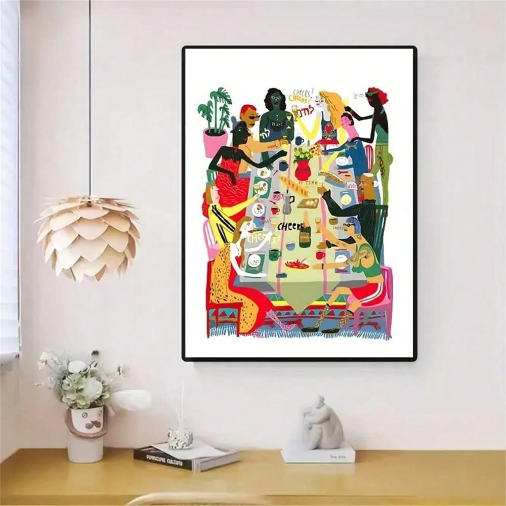 1pc, Happy Family Dinner Canvas Prints Kitchen Food Wine Painting ...