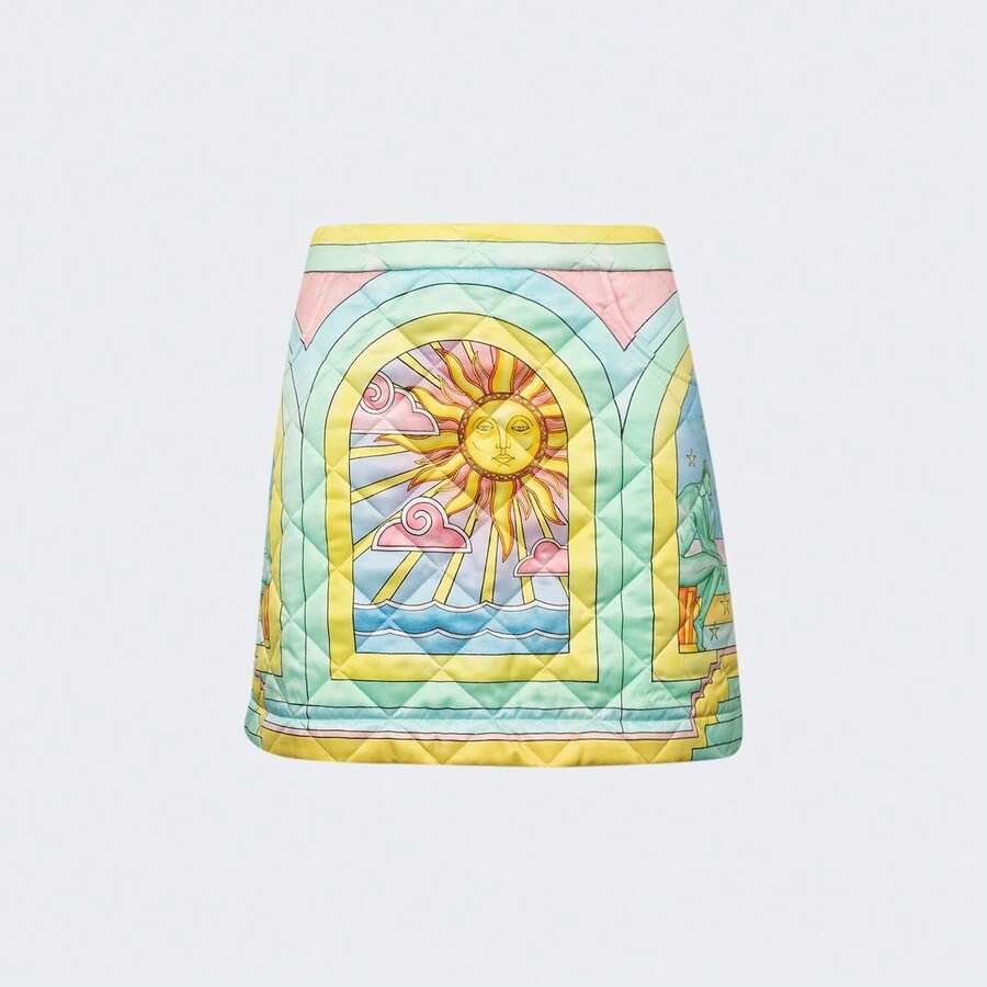 Casablanca Art Deco Quilted Curved Hem Mini Skirt | SHEIN UK