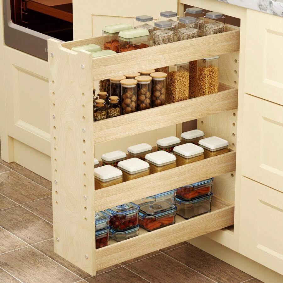 Adjustable Pull Out Cabinet Organizer 4-Tier Narrow Cabinet Drawers ...