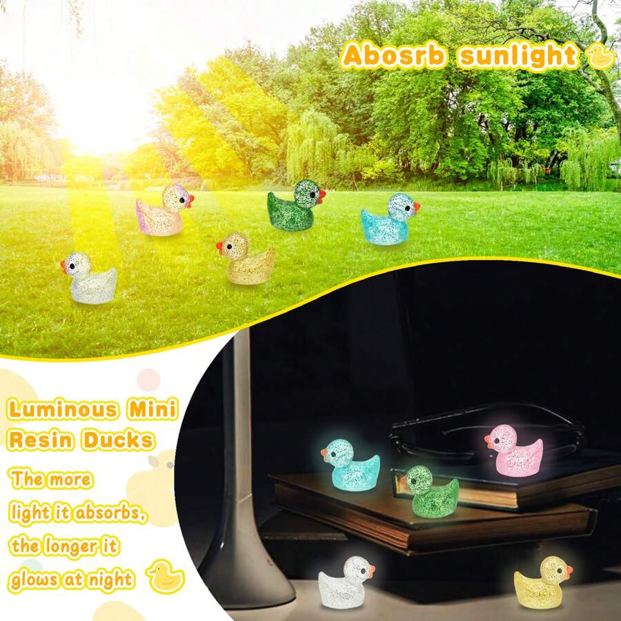 50 Pcs Mini Bright Resin Ducks, Colorful Luminous Figurines Garden ...