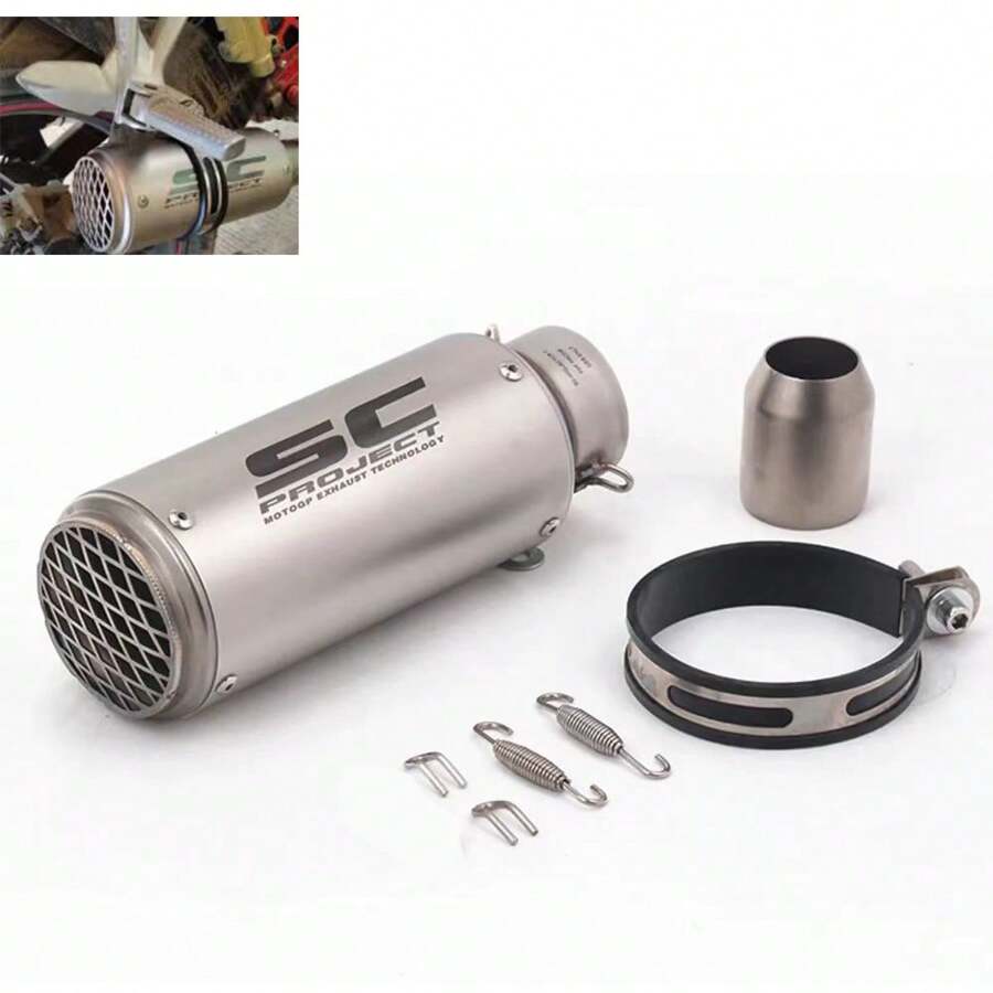 1pc Universal Motorcycle Exhaust Pipe With Round Mouth & Net Cover 51mm ...