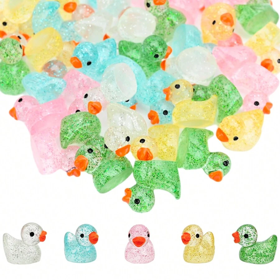 50 Pcs Mini Bright Resin Ducks, Colorful Luminous Figurines Garden ...