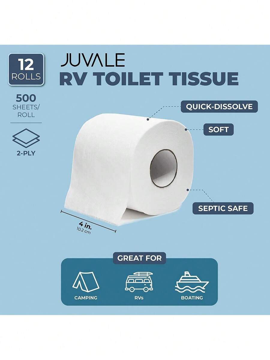 2-Py Quick Dissolve RV Toilet Paper (12 Rolls, 500 Sheets Per Roll ...
