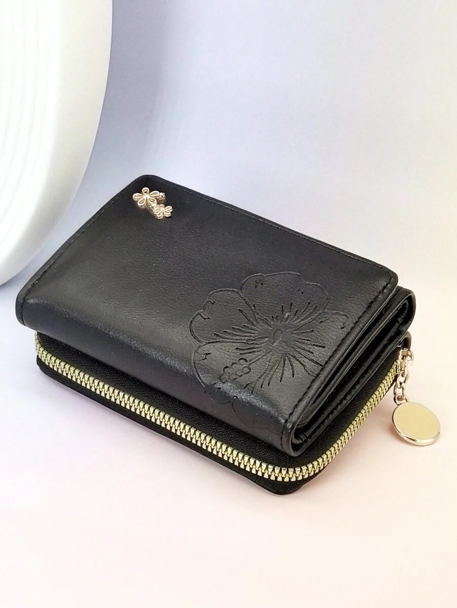 Cute Foldable Short PU Leather Wallet, Fashionable Young Women's Zipper ...