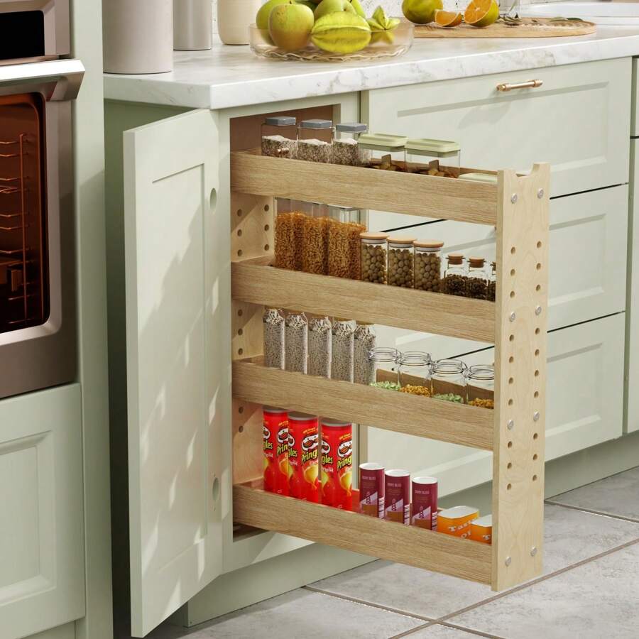 Adjustable Pull Out Cabinet Organizer 4-Tier Narrow Cabinet Drawers ...