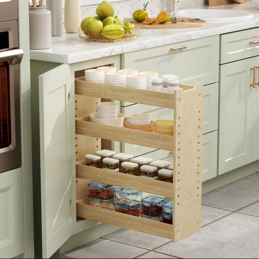 Adjustable Pull Out Cabinet Organizer 4-Tier Narrow Cabinet Drawers ...