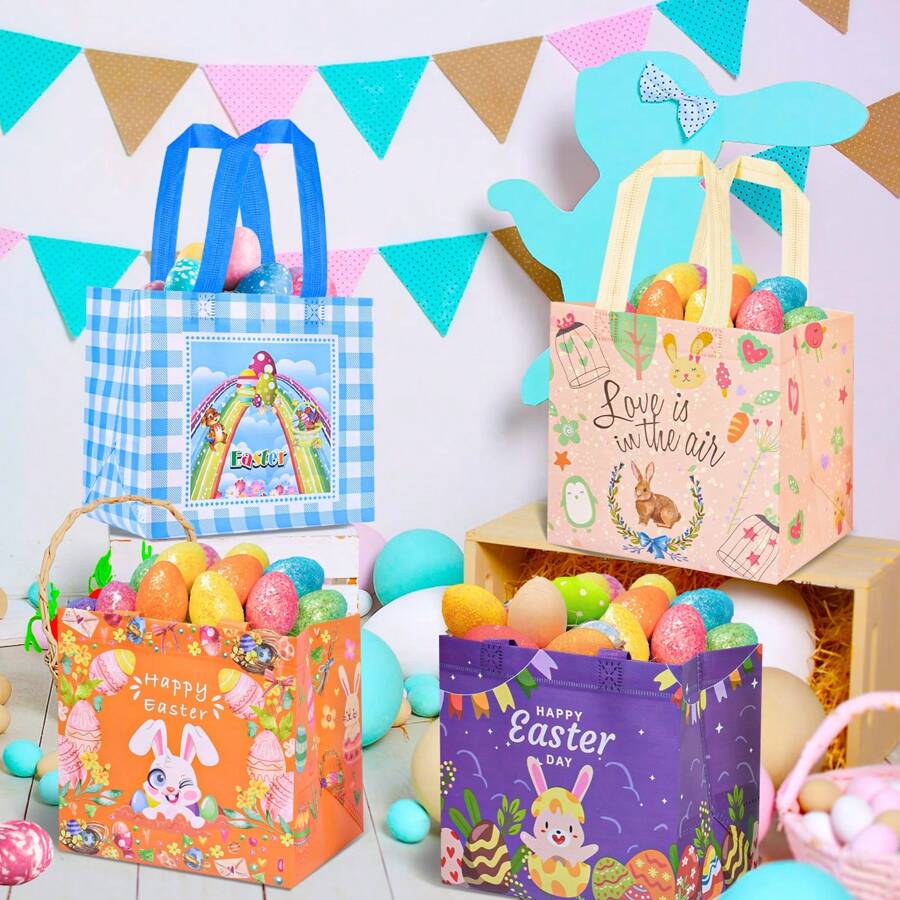12PCS Happy Easter Egg Hunt Bags Easter Bunny Carrot Chick Egg Gift ...