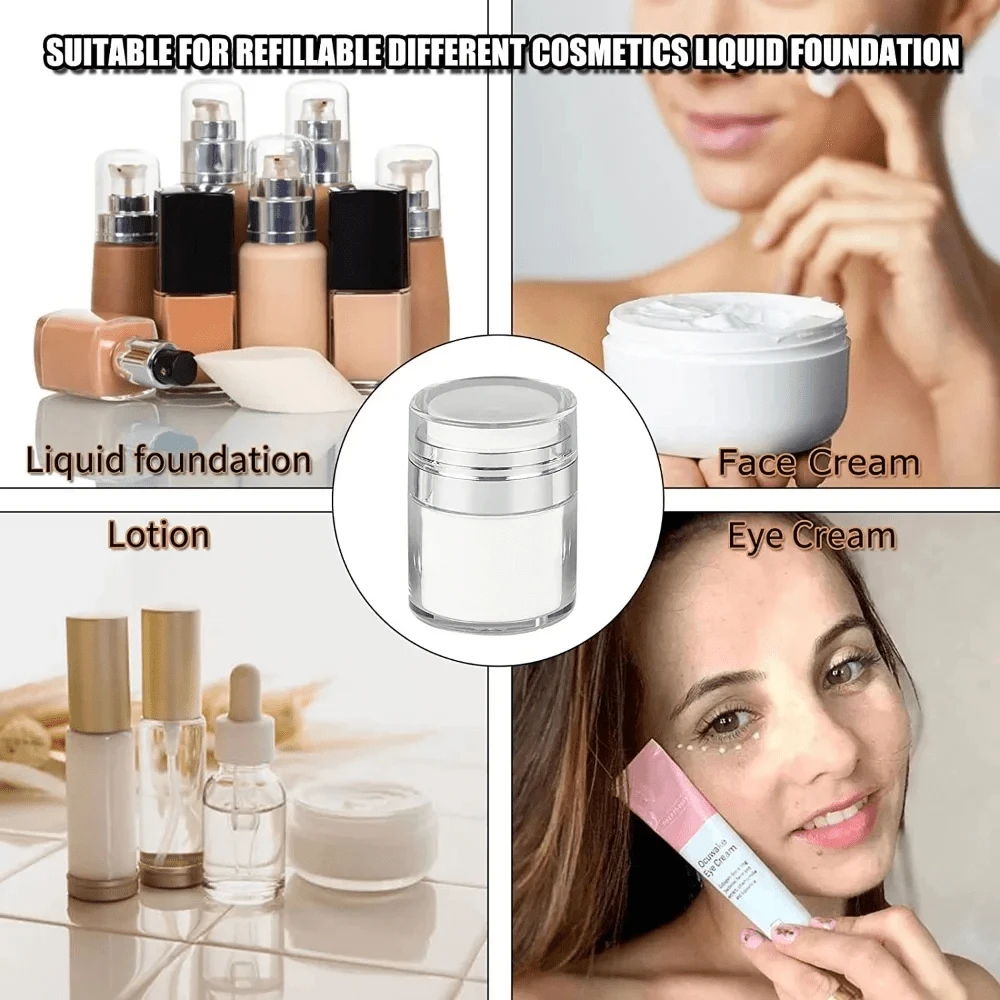 15/50ml Dispensing Bottle Vacuum Design Cream Bottle Refillable Press ...