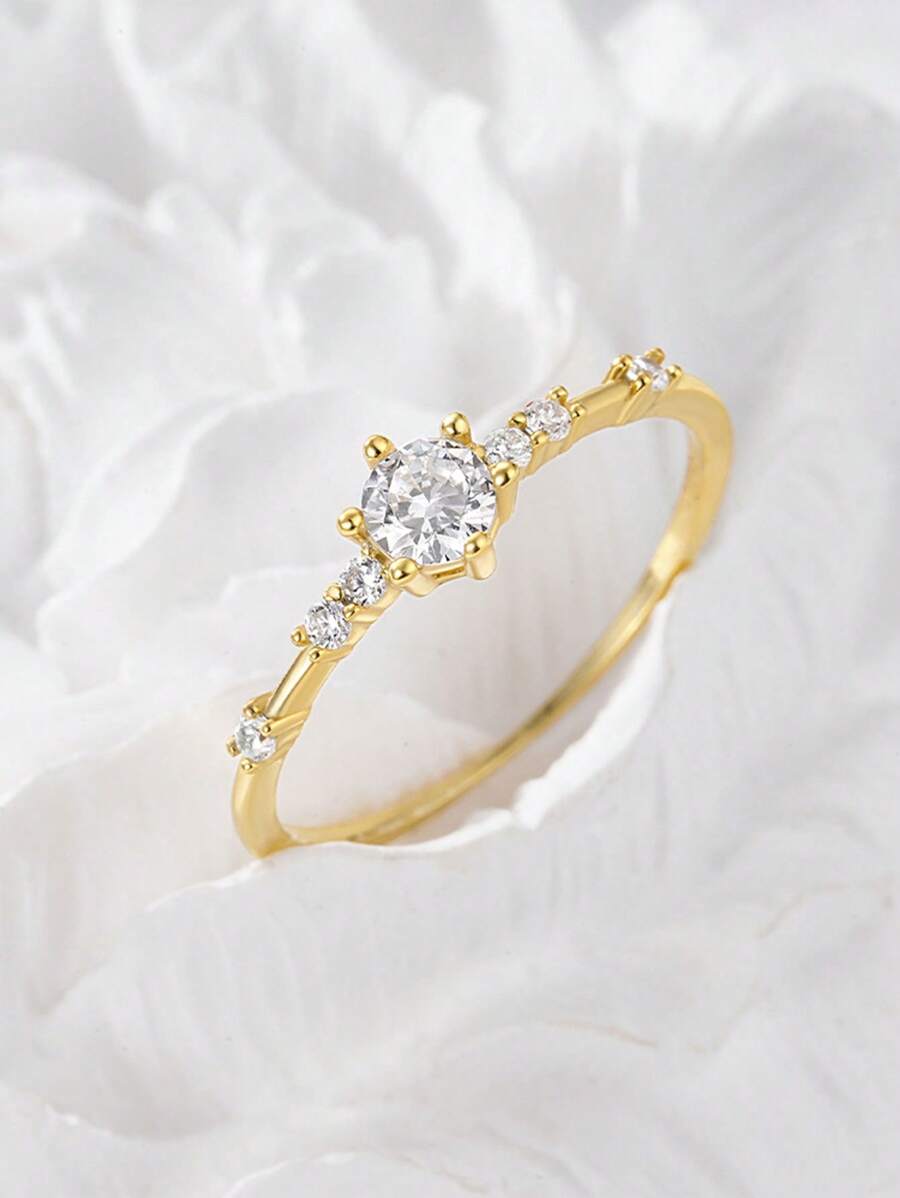 1 Stück Sechs-Krallen-Zirkonia-Ring S925 Sterlingsilber Elegant ...