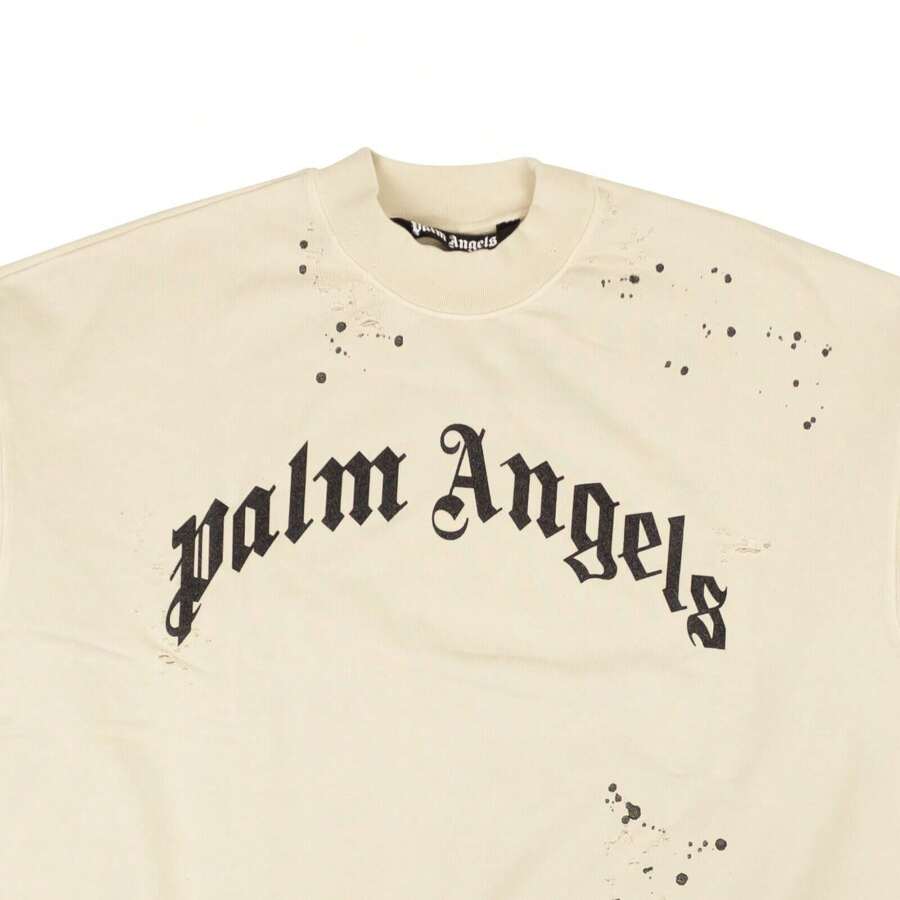Palm Angels White GD Glittered Logo Crewneck Sweatshirt | SHEIN USA