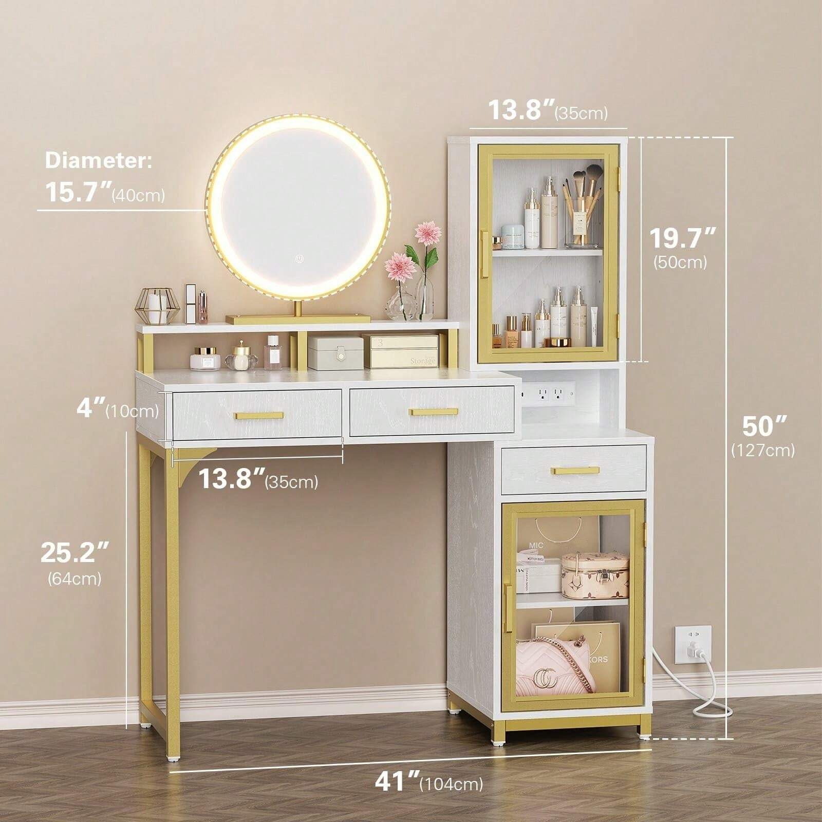 Vanity Desk With Lighted LED Mirror, Large Makeup Vanity Table With ...