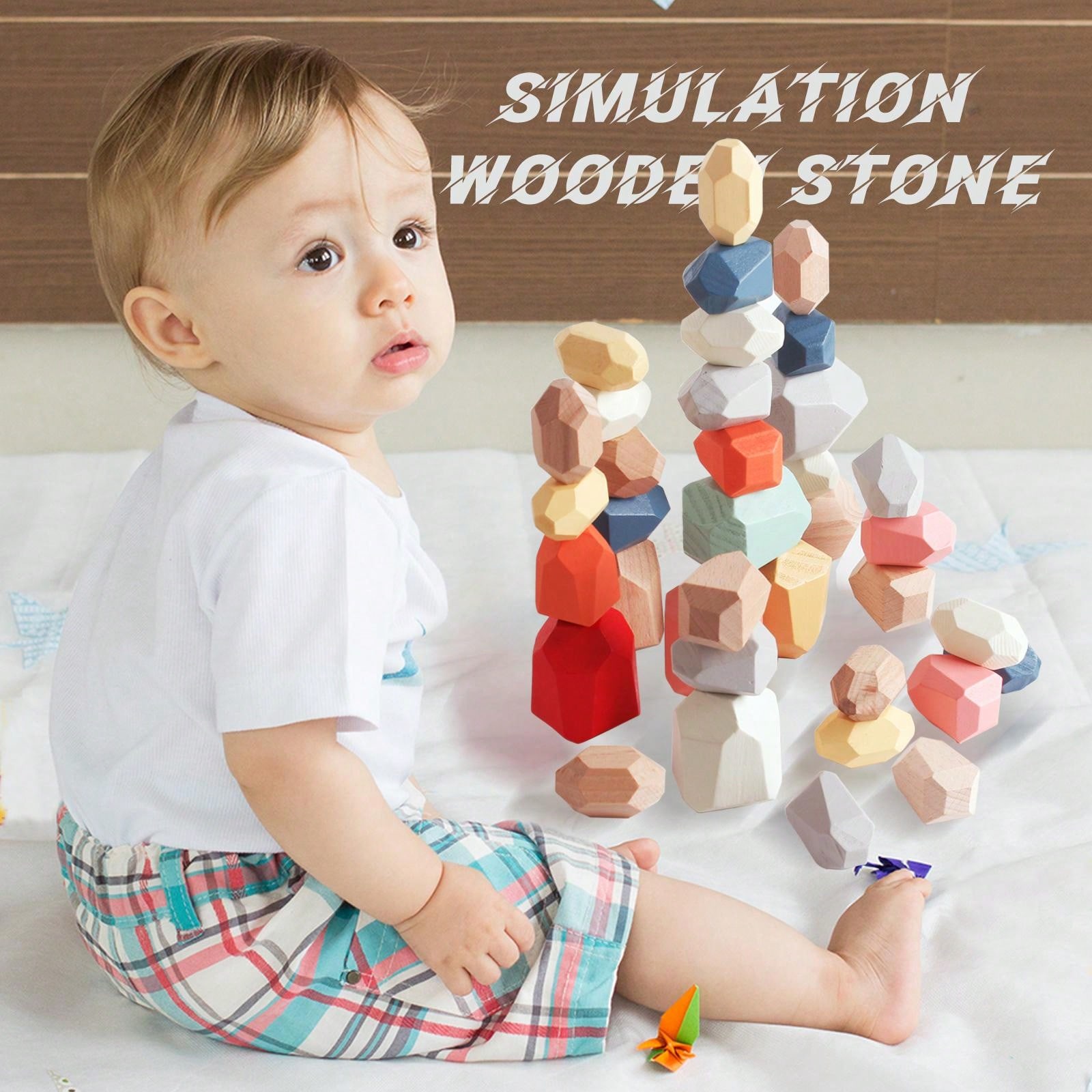 36 PCS Wooden Sorting Stacking Rocks Stones,Sensory Toddler Toys ...