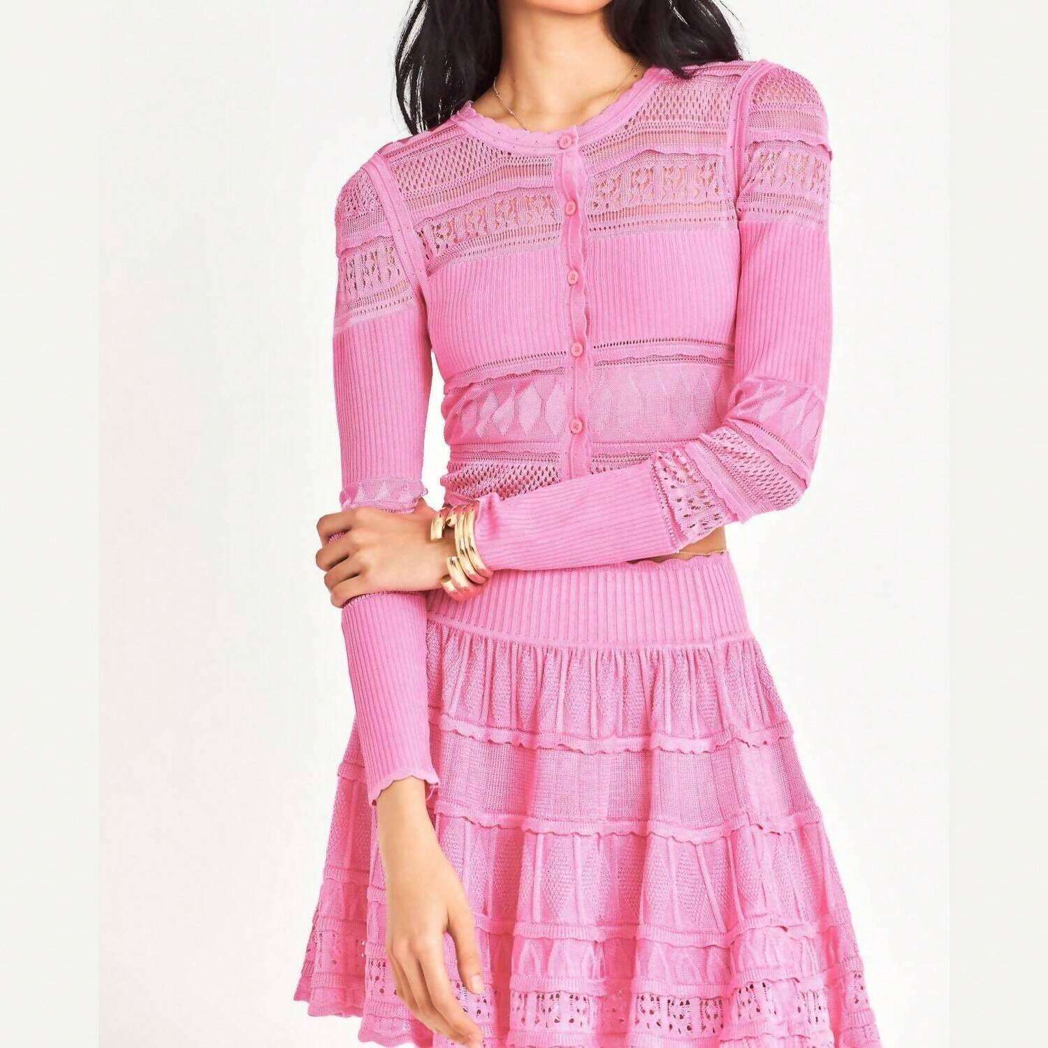 LOVESHACKFANCY Laren Cardigan In Pink Moscato | SHEIN USA