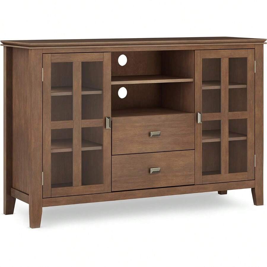 SOLID WOOD 53 Inch Wide Contemporary TV Media Stand In Rustic Natural ...