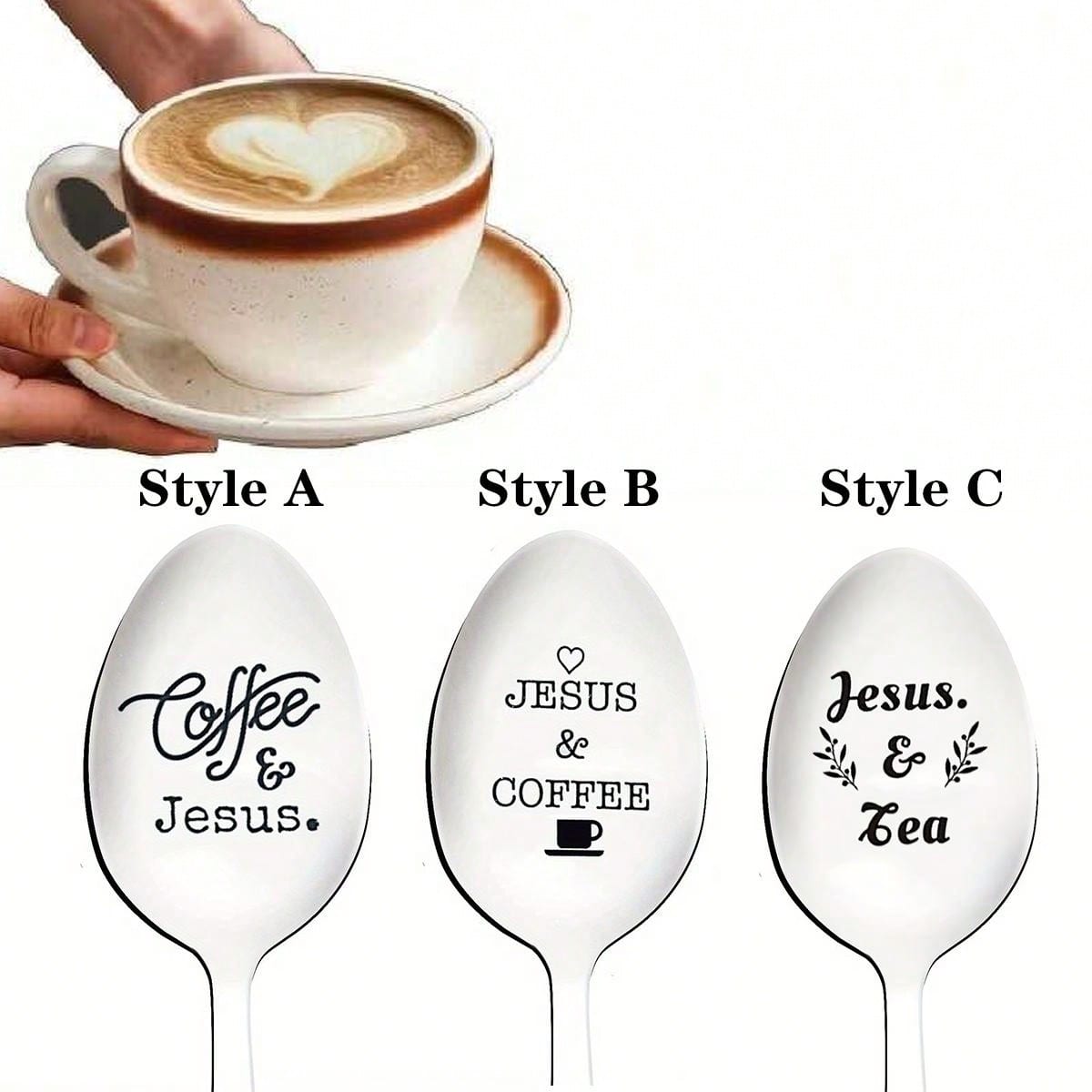 1pc Mirror Polished Stainless Steel Spoon - Laser Engraved Jesus And ...