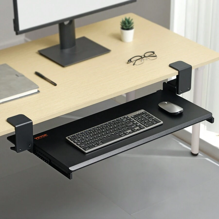 SKYSHALO Clamp On Keyboard Tray Under Desk, Desk Keyboard Tray Slide ...