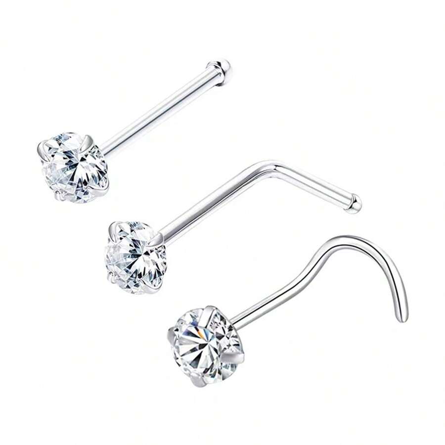 4pcs 1.5/2/2.5/3mm Shiny Cubic Zirconia Nose Piercing Jewelry Nose ...