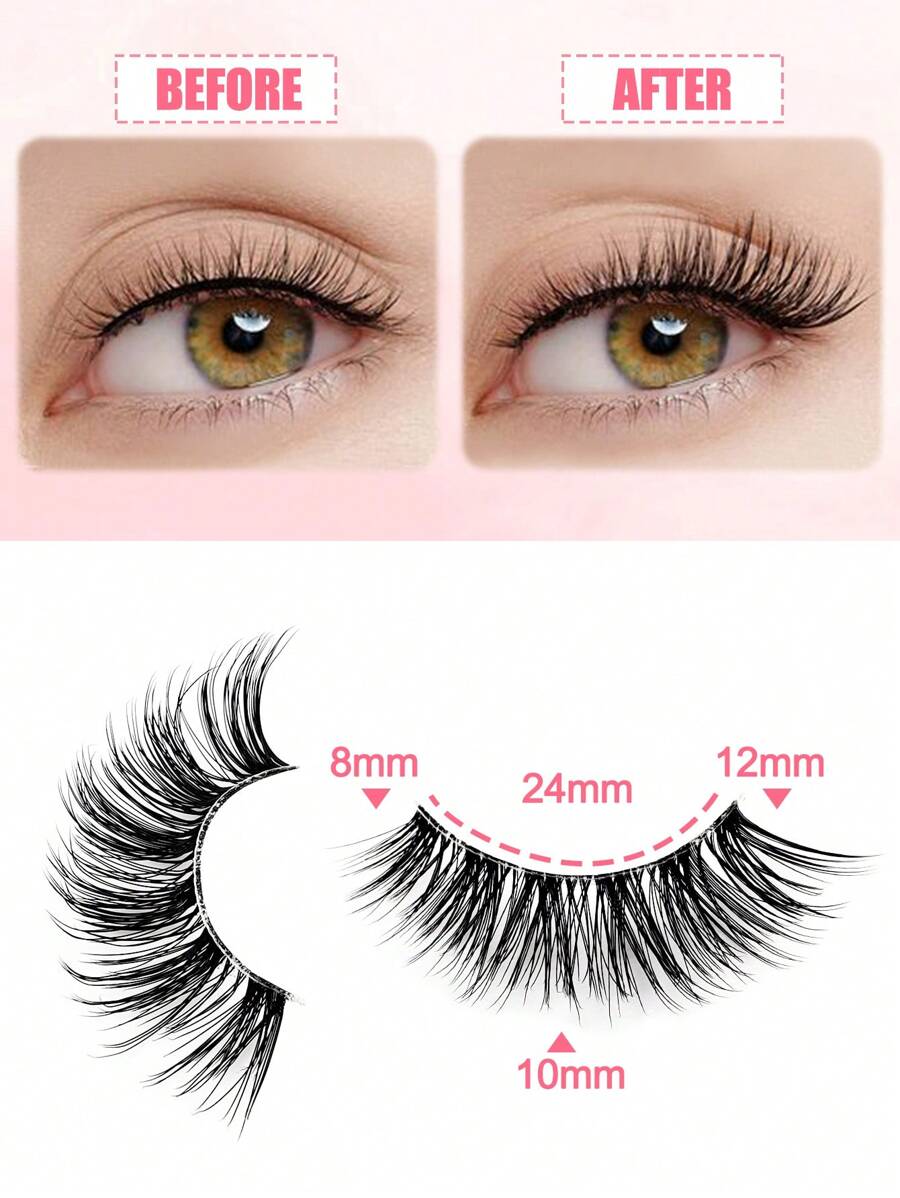 7 Pairs Half Lashes Natural Look With Clear Band Wispy Fluffy Cat Eye ...