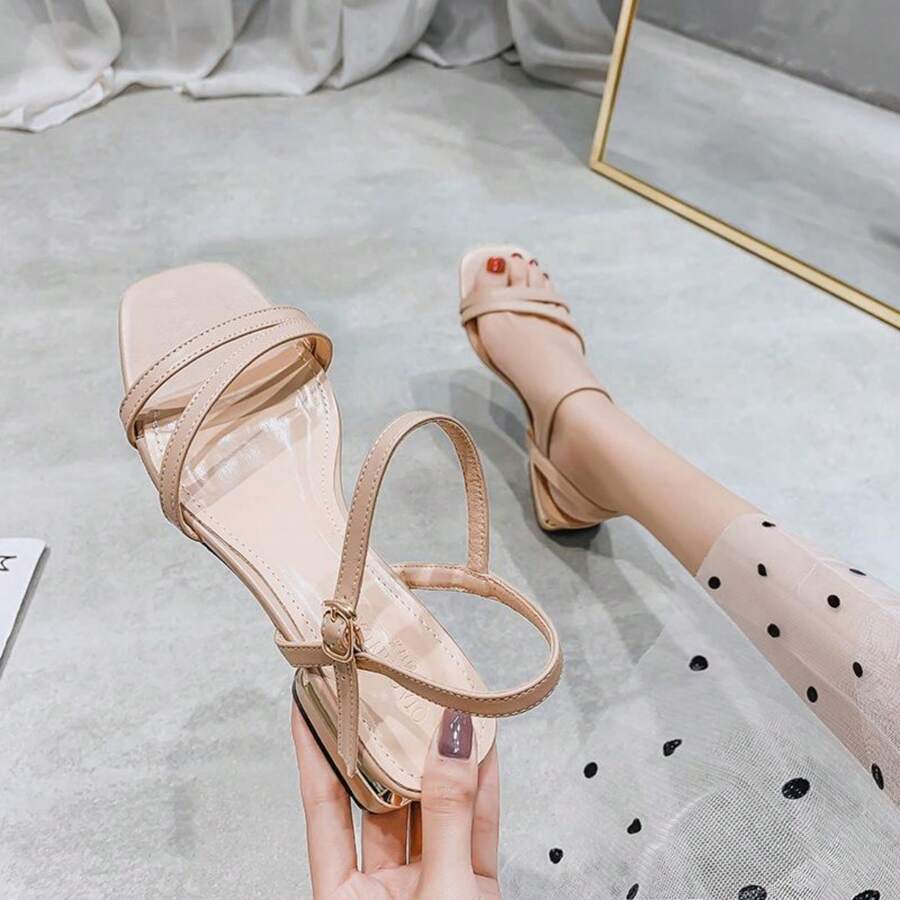 Women's Square Open Toe Ankle Strap Low Block Chunky Heels Sandals ...