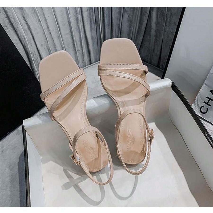 Women's Square Open Toe Ankle Strap Low Block Chunky Heels Sandals Roman | SHEIN USA