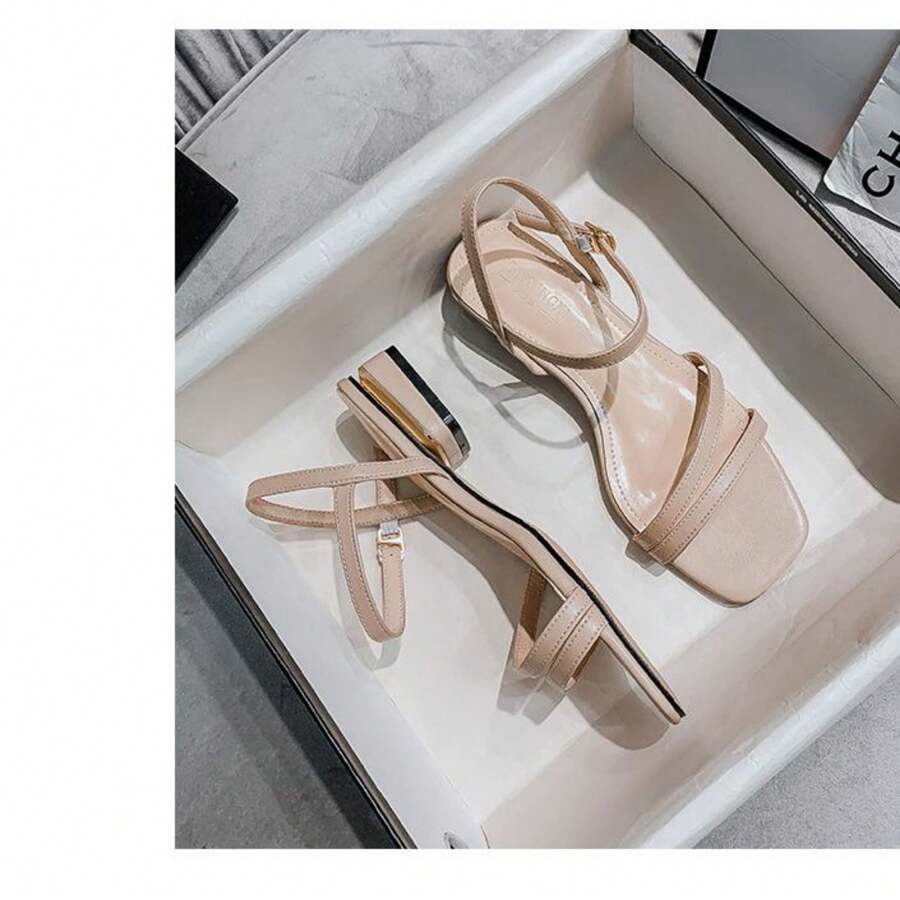 Women's Square Open Toe Ankle Strap Low Block Chunky Heels Sandals Roman | SHEIN USA