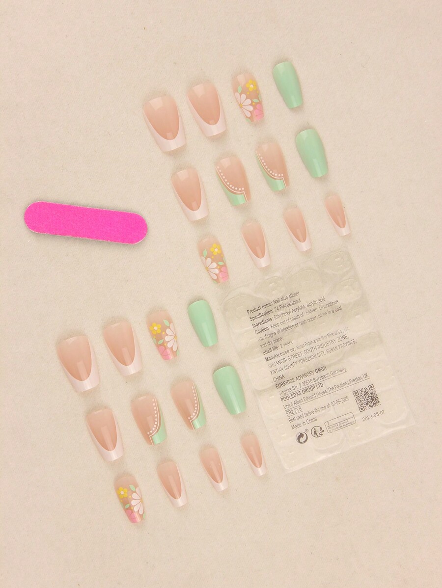 Instantly Elevate Your Style With 24pcs Short Coffin-Shaped Press-On ...