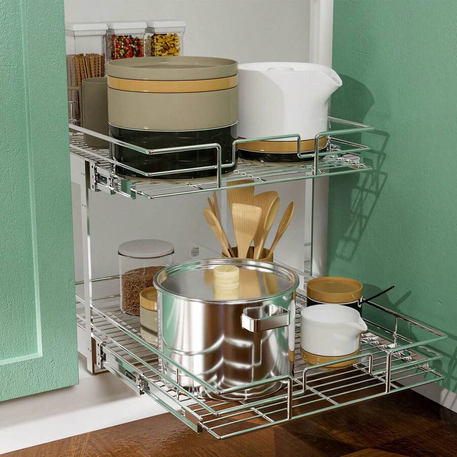 Roomtec 2 Tier Individual Pull Out Cabinet Organizer 11" W X 18" D ...