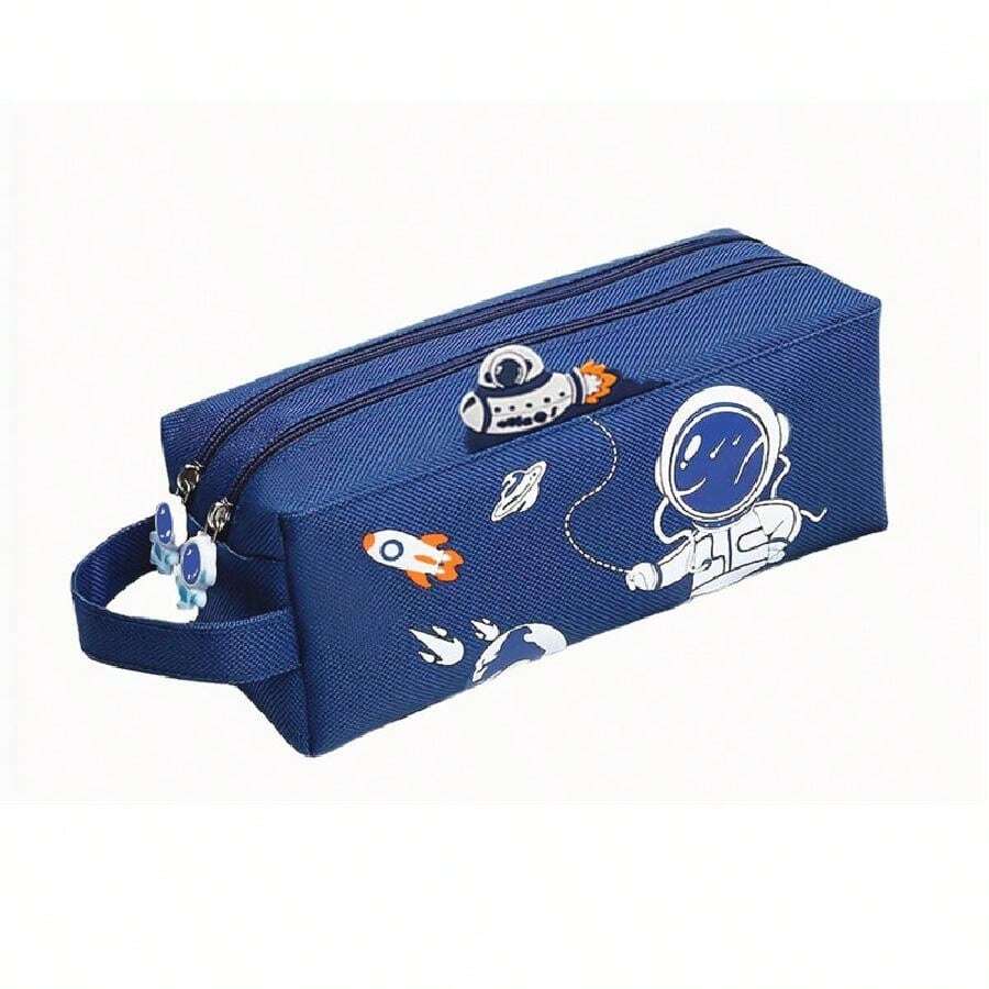 1pc Blue Space Astronaut Pencil Case, Double Layer Large Capacity ...
