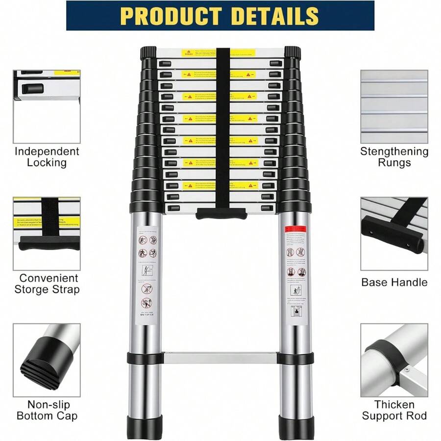 20.3FT Telescoping Ladder, Telescopic Extension Ladder, Aluminum Alloy ...