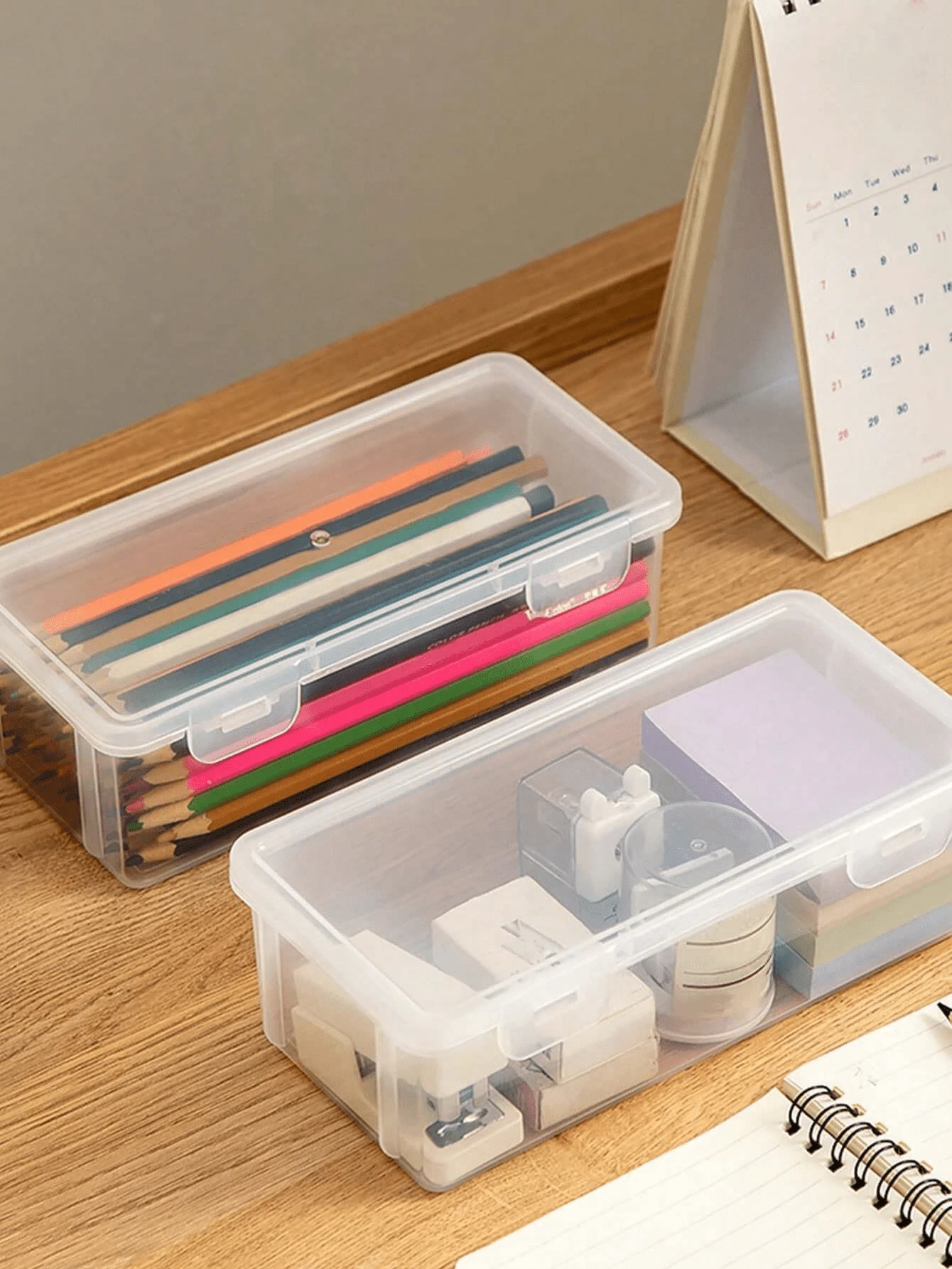 1pc Pencil Storage Box, Large Capacity Transparent Stationery Organizer ...