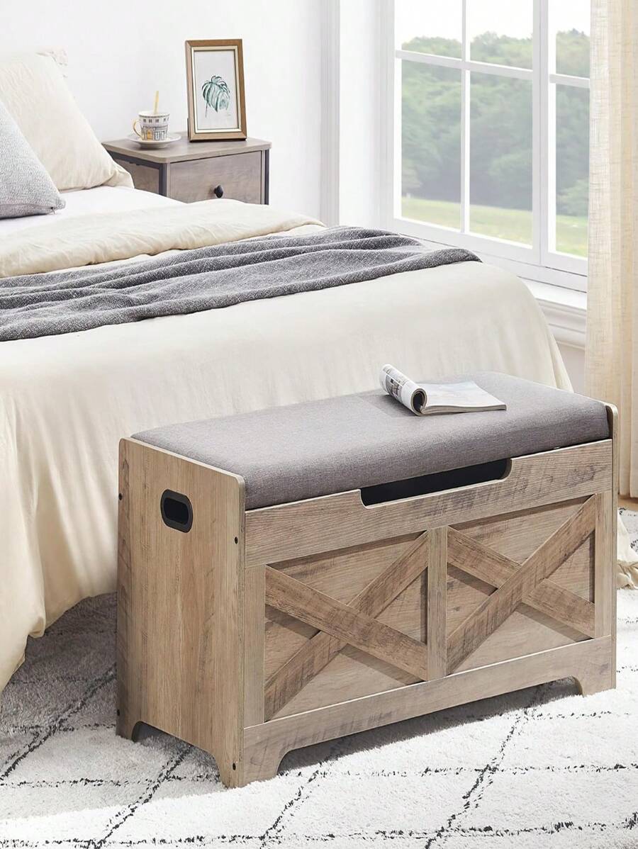 Storage Chest, Storage Bench With 2 Safety Hinges, Barn Style Storage ...