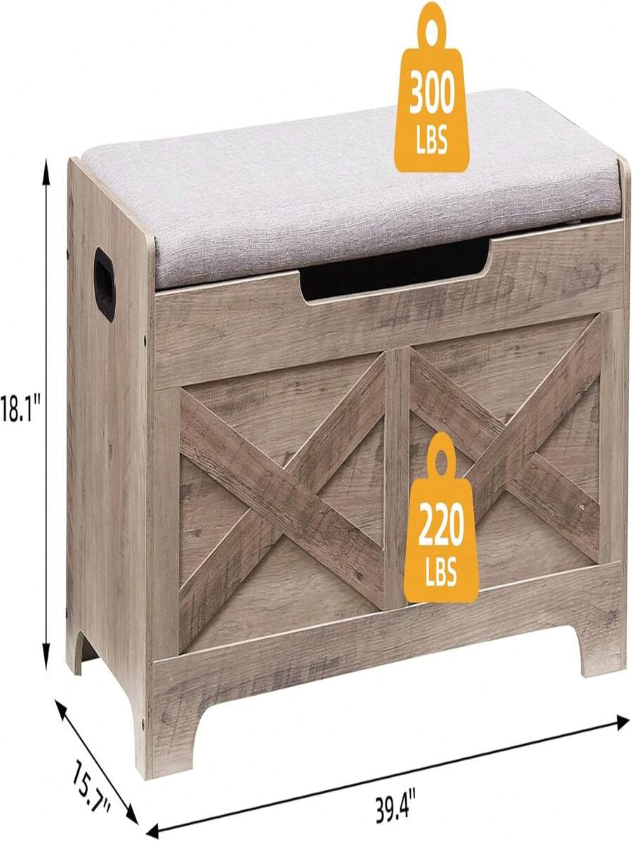 Storage Chest, Storage Bench With 2 Safety Hinges, Barn Style Storage ...