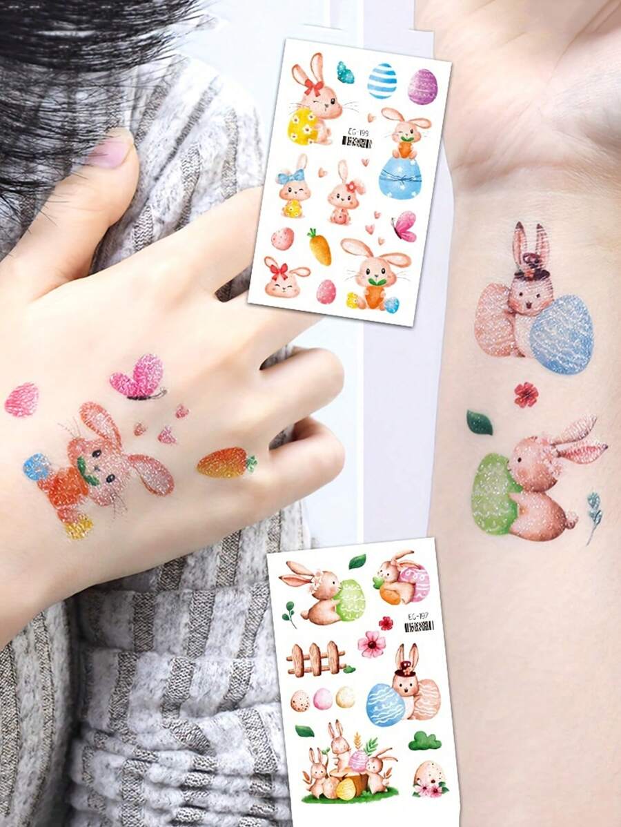 12 Sheets Glitter Easter Temporary Tattoo Stickers For Girls Boys ...