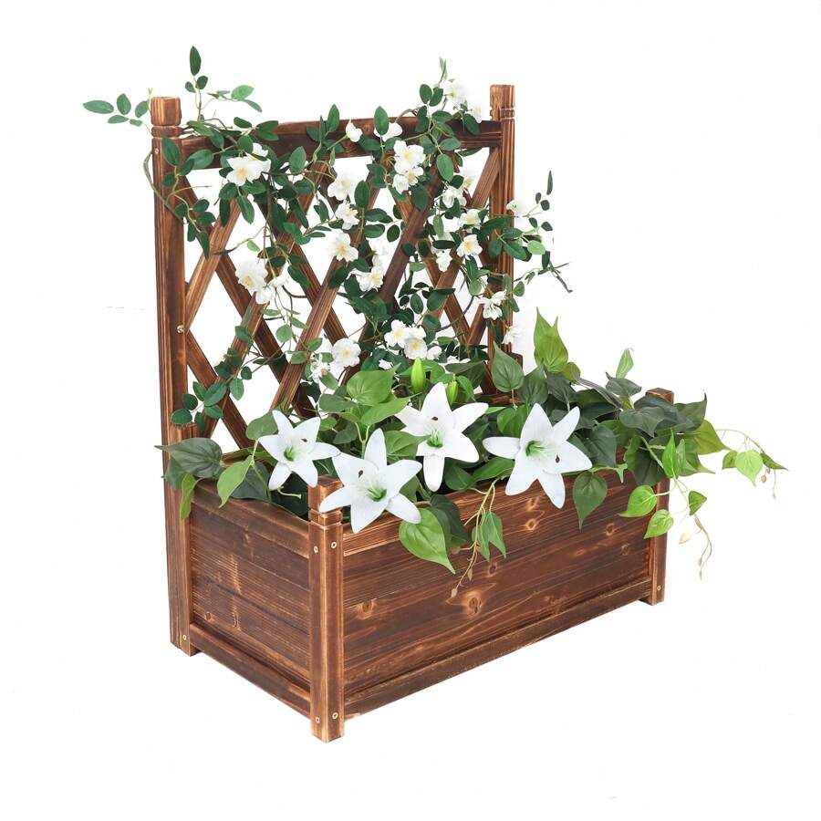 Wooden Garden Planter Trellis Outdoor Plant Pot Box Raised Bed Trough ...