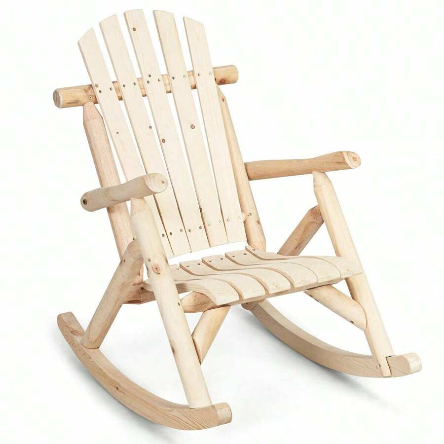 Log Rocking Chair Wood Single Porch Rocker Lounge Patio Deck Furniture ...