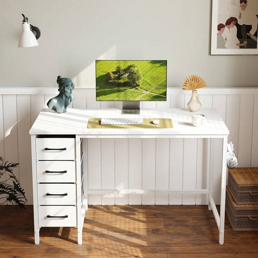 47 Inch Computer Desk With 4 Drawers, Home Office Small Desk With ...