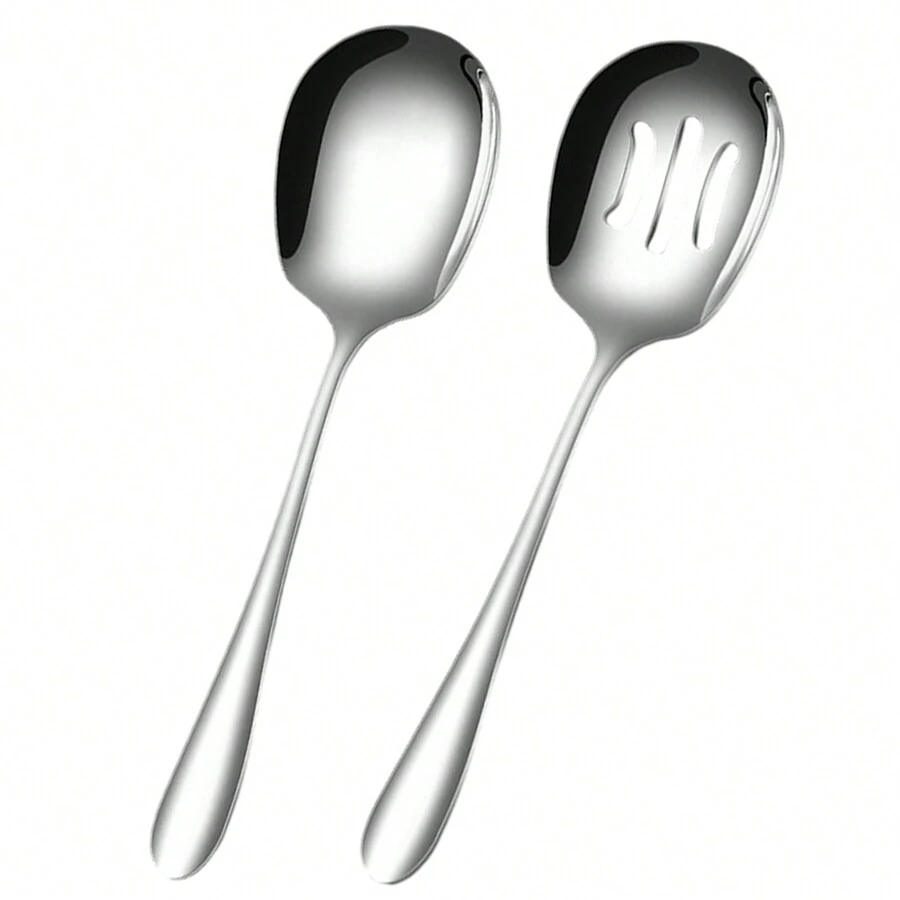 2 Serving Spoons Set, Stainless Steel Serving Spoons Set, Slotted Spoon ...
