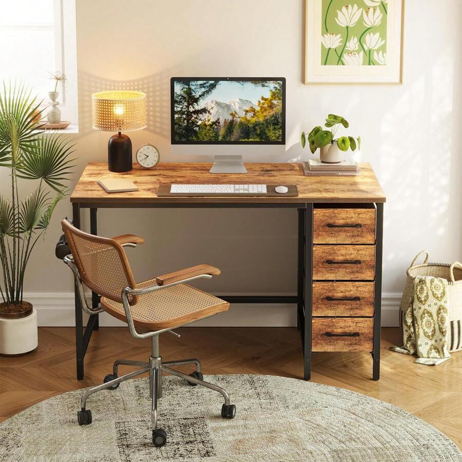47 Inch Computer Desk With 4 Drawers, Home Office Small Desk With ...