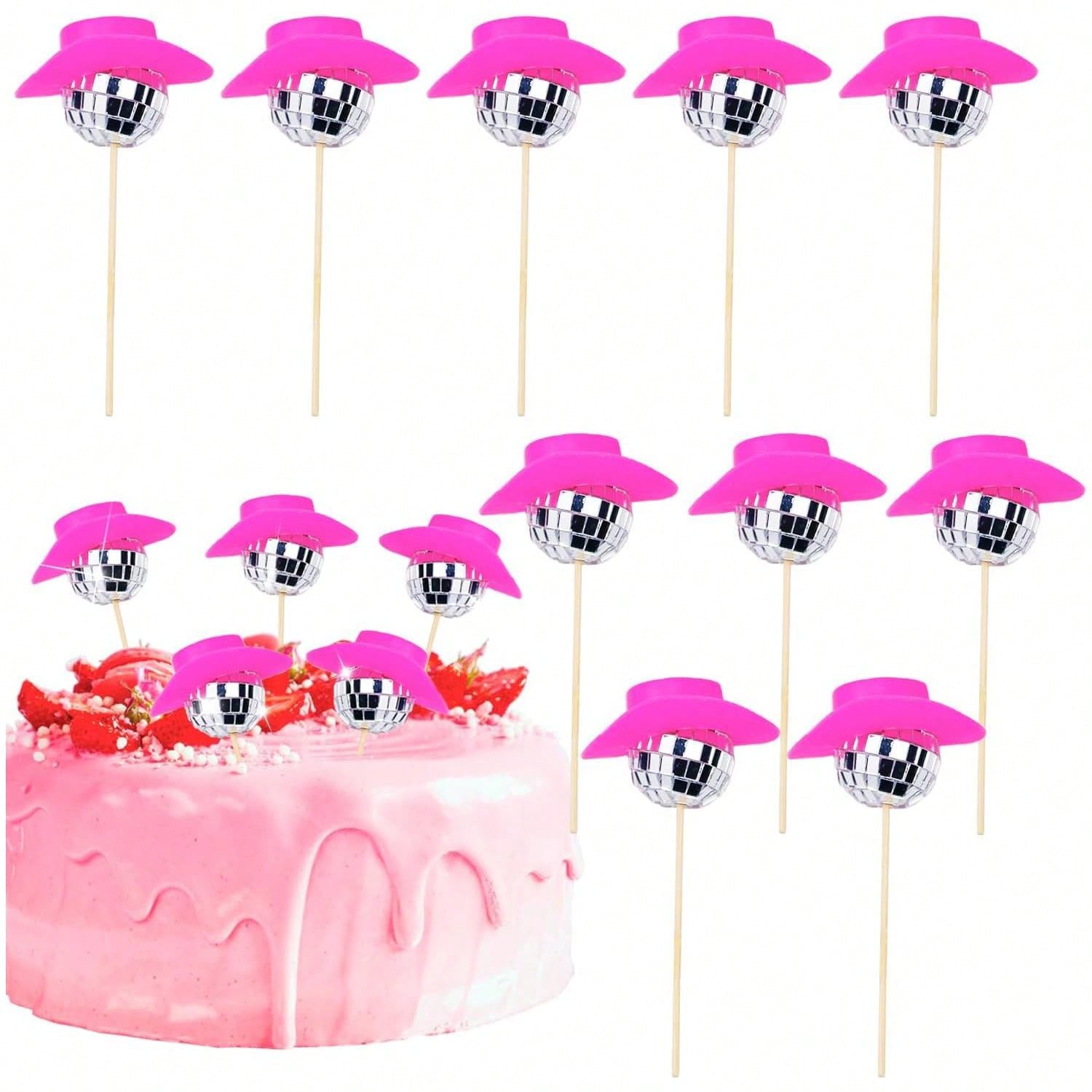 20 PCS Pink Cowboy Hat Cupcake Toppers 1970s Disco Theme Party Western ...