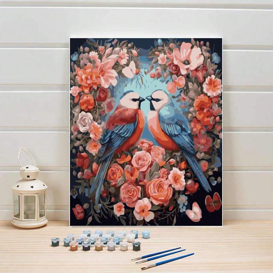 1pc Digital Oil Painting Bird Rose No Frame Drawing On Canvas Animal ...