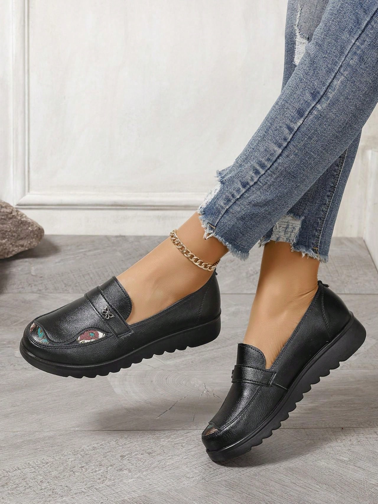 Zapatos De Cuero De Suela Suave Para Madre Zapatos Planos De Abuela Para Mujeres De Mediana Edad ...