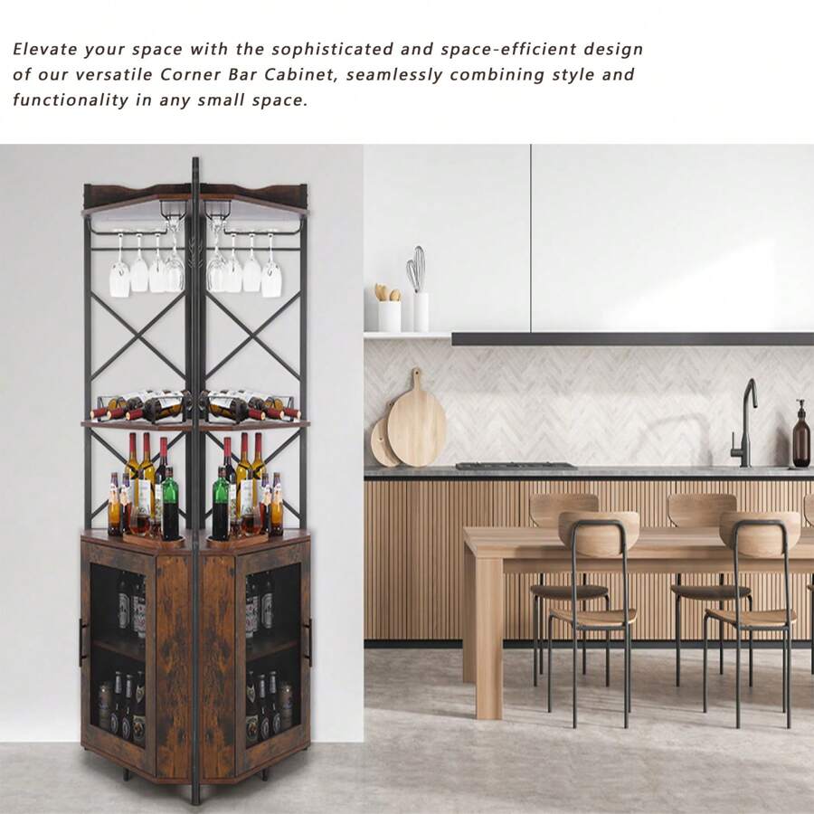 Corner Wine Rack, 5-Tier Industrial Corner Wine Bar Cabinet With ...