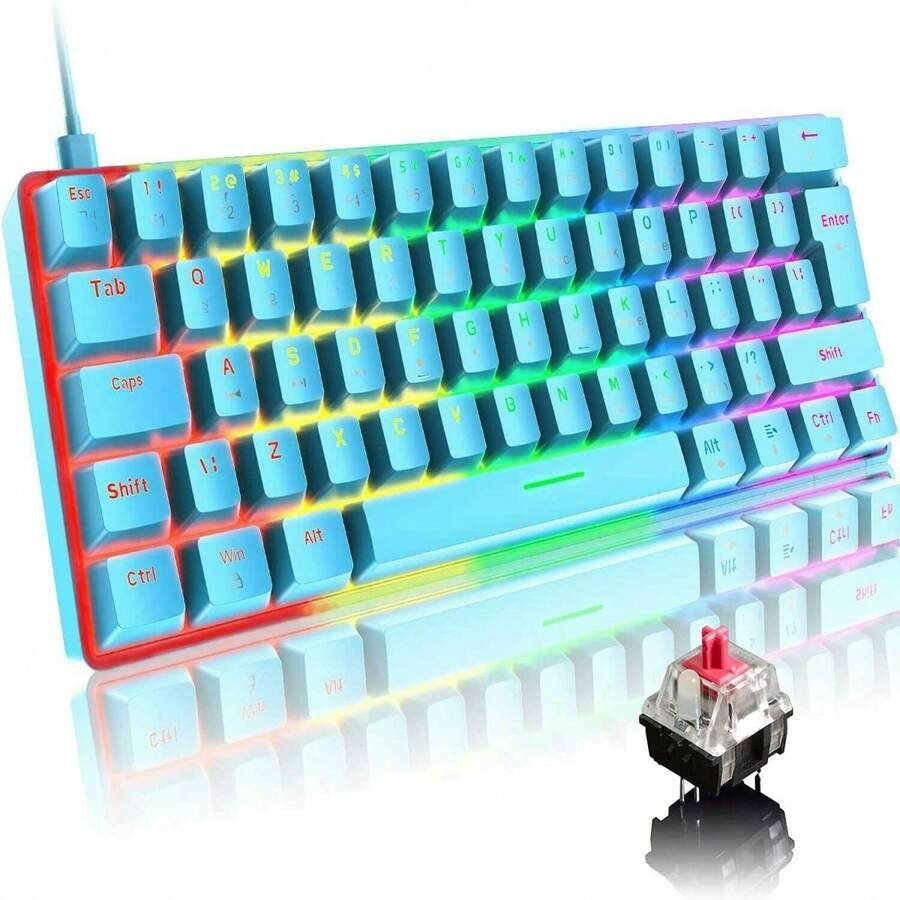 Layout Wired Gaming Keyboard 61 Keys Mechanical Keypad 19 RGB Chroma ...