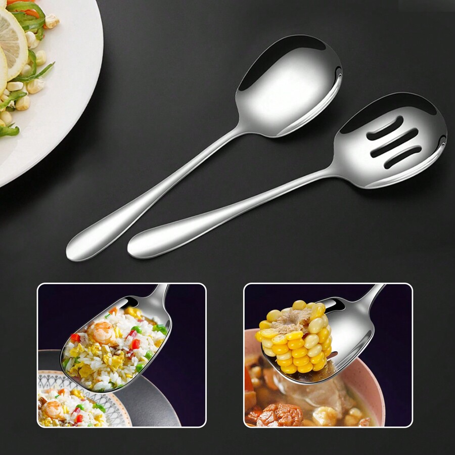 2 Serving Spoons Set, Stainless Steel Serving Spoons Set, Slotted Spoon ...