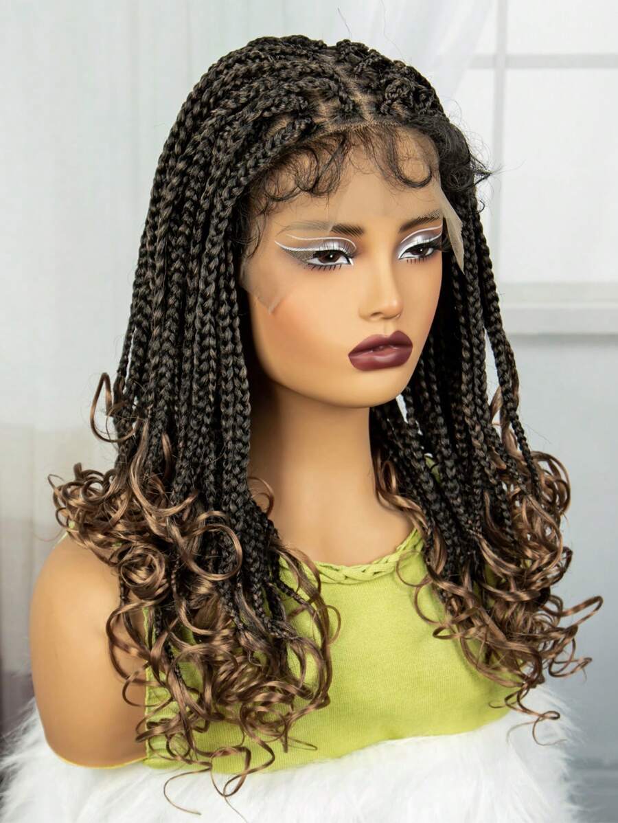 Lace Front Boho Box Braided Wigs With Cruls Ends Short Knotless Box ...