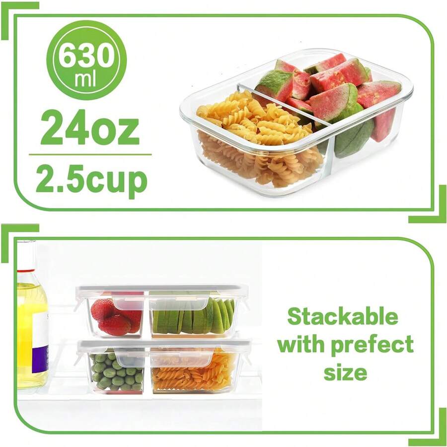 10 Pack Glass Meal Prep Containers 2 Compartment, Glass Food Storage ...