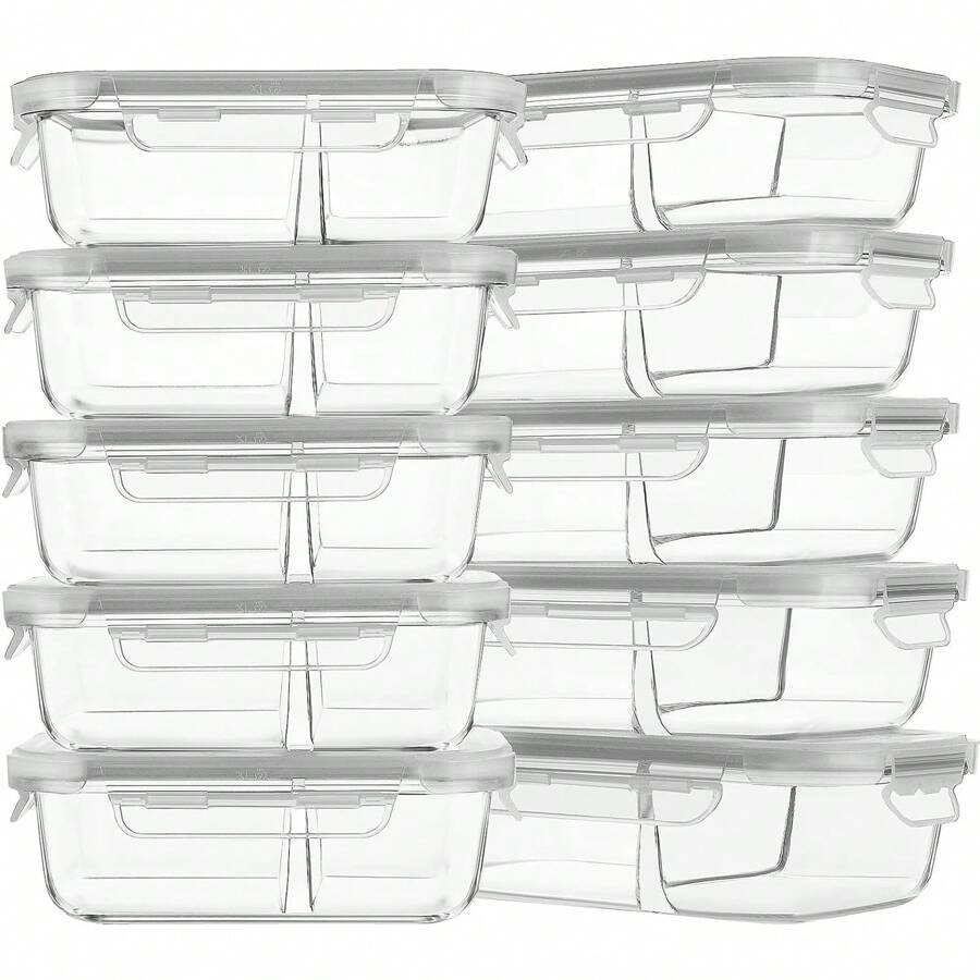 10 Pack Glass Meal Prep Containers 2 Compartment, Glass Food Storage ...